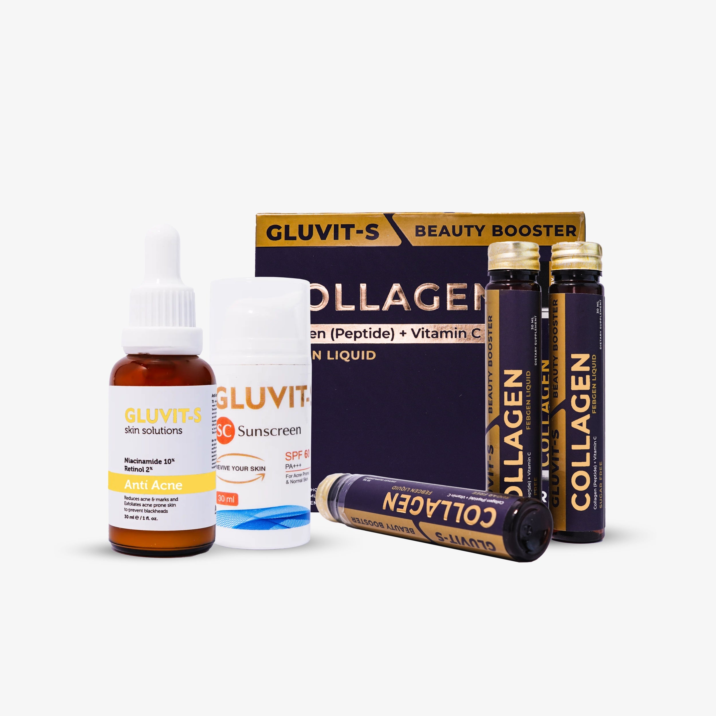 Gluvit-S Youthful Glow Bundle: Fight Acne, Boost Collagen & Suncare ...